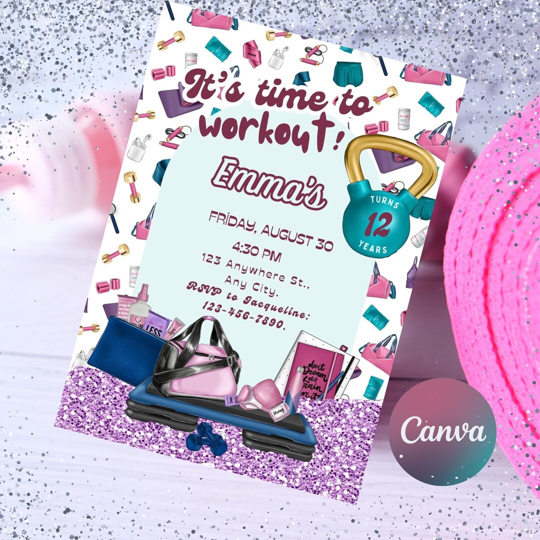 Editable Workout Birthday Invitation Card, Birthday Card for Gym Lover ...