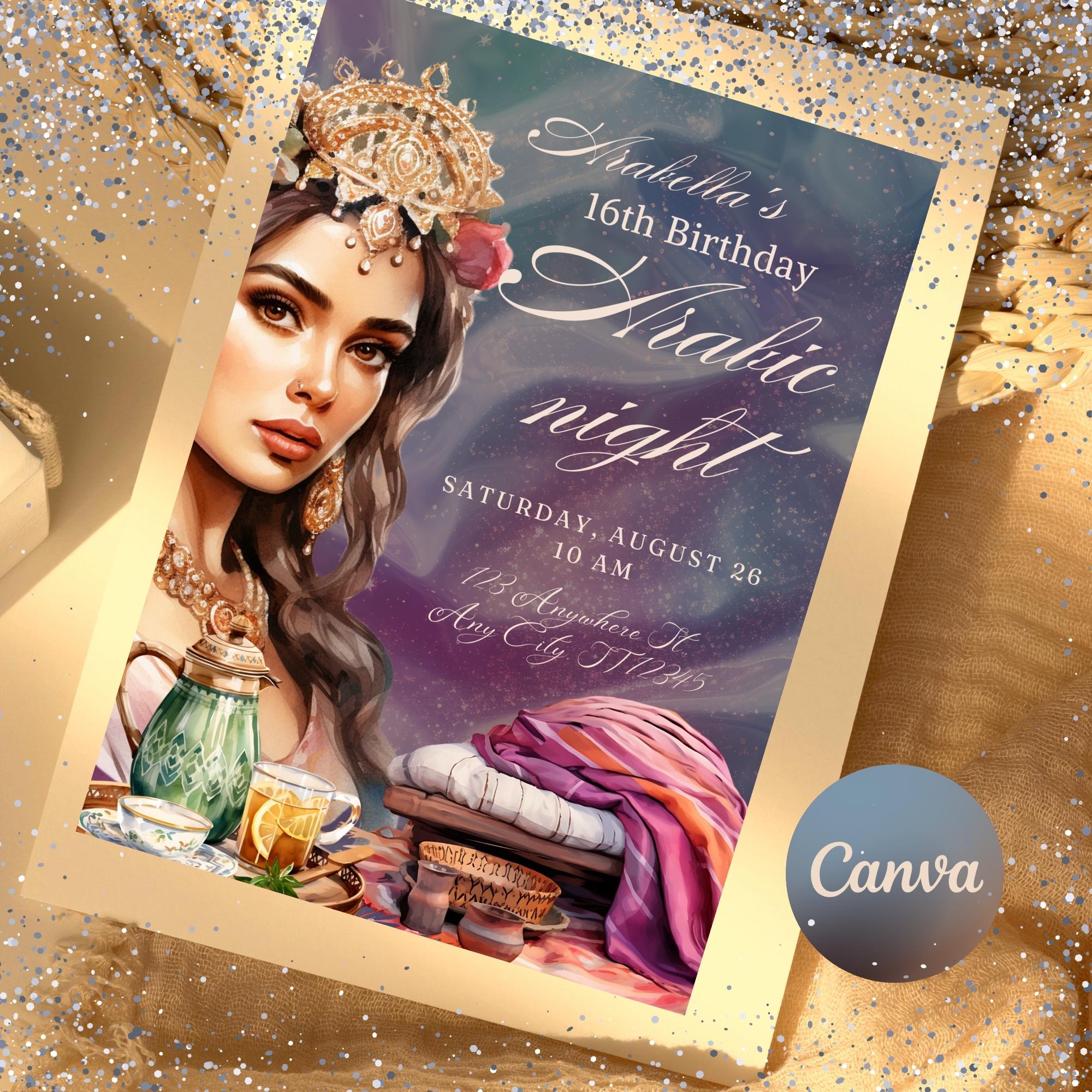 Editable Canva Moroccan Birthday Invitation, Moroccan Birthday Theme ...