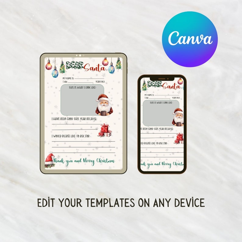 Christmas Wish List for Kids, Editable Template, Dear Santa Letter ...