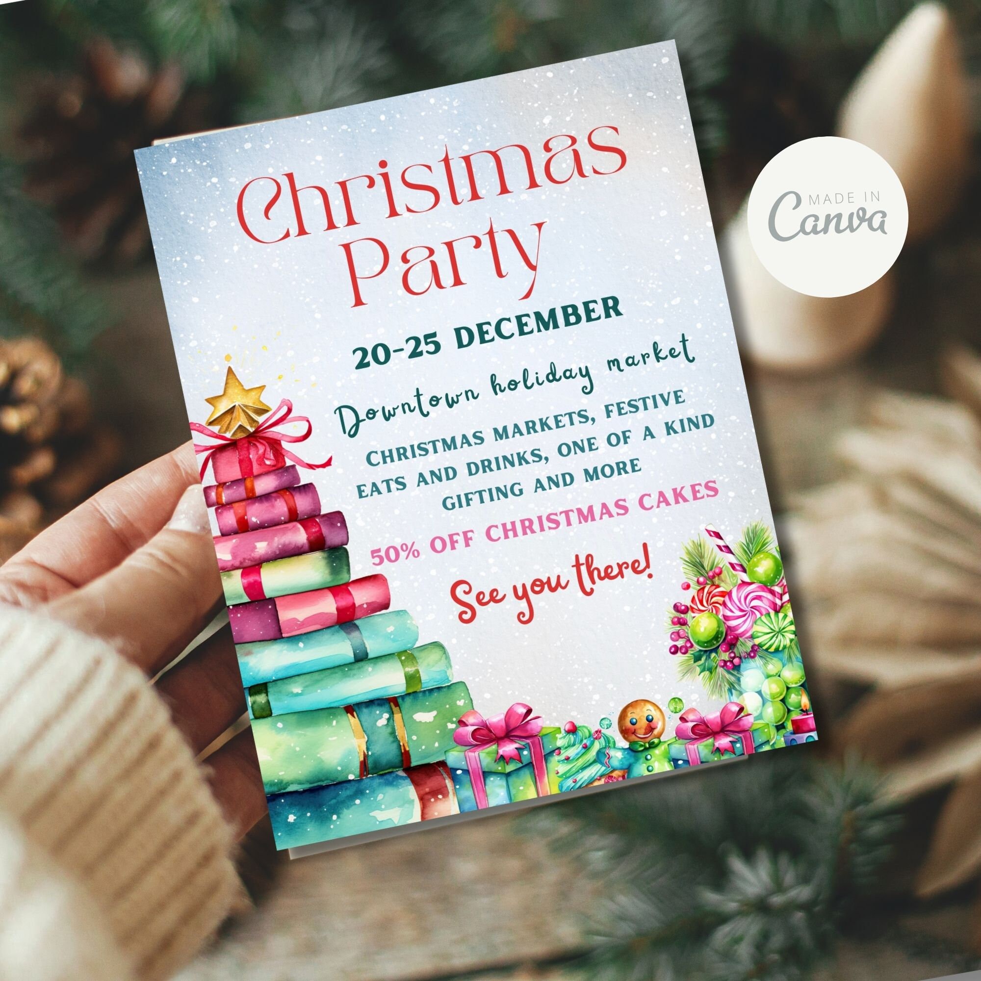 EDITABLE Christmas Book Tree Market Flyer Holiday Market Flyer Holiday ...