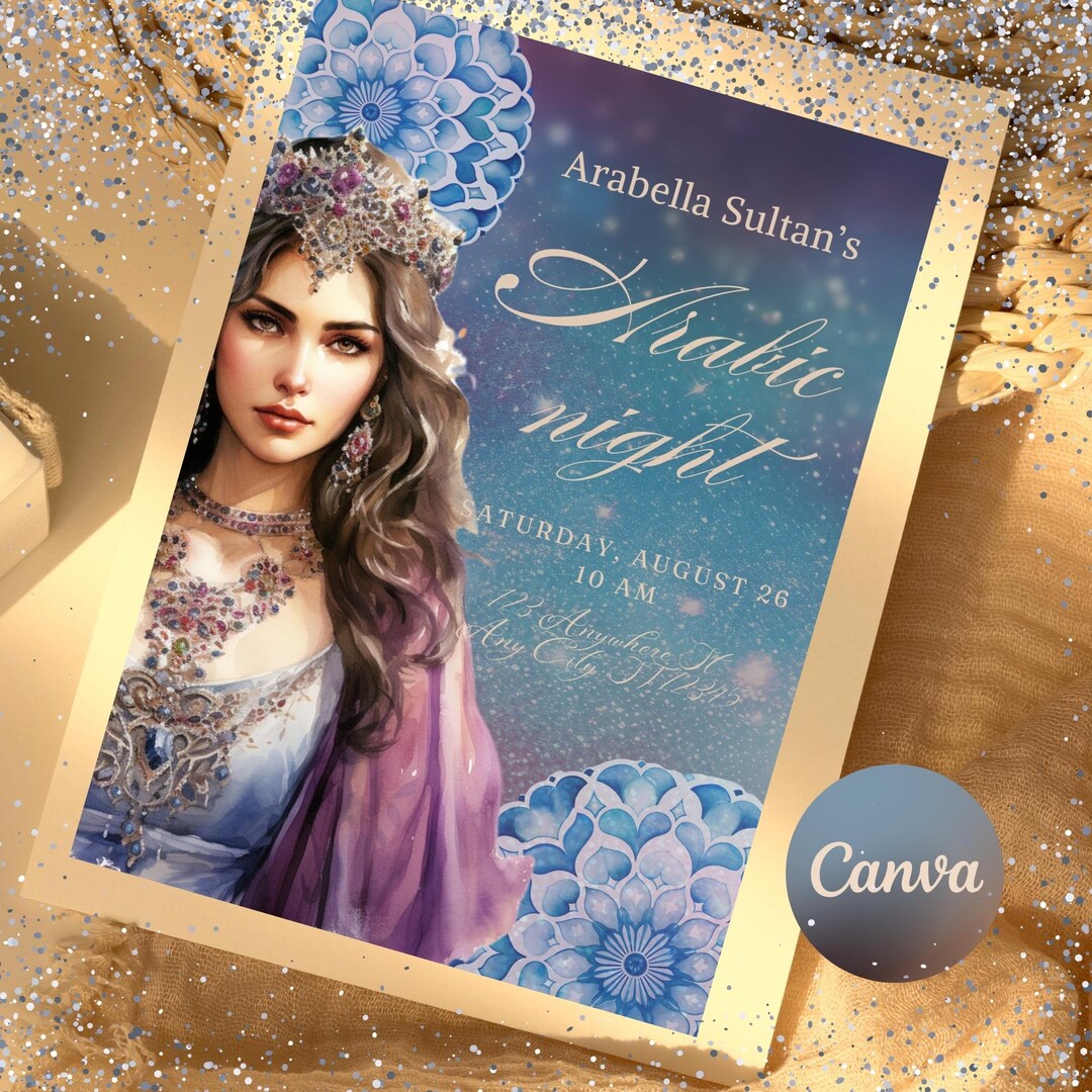 Elegant Arabian Nights Birthday Party Invitations, Printable Arabian ...