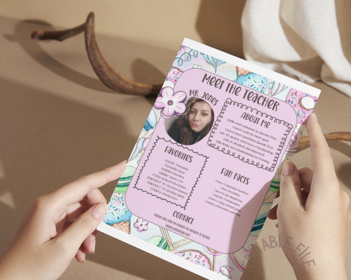 Colorful Meet the Teacher Editable Canva Template, Doodle Classroom ...