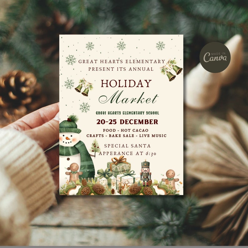 Editable Holiday Market Flyer Green Snowman, Looking for Vendors ...