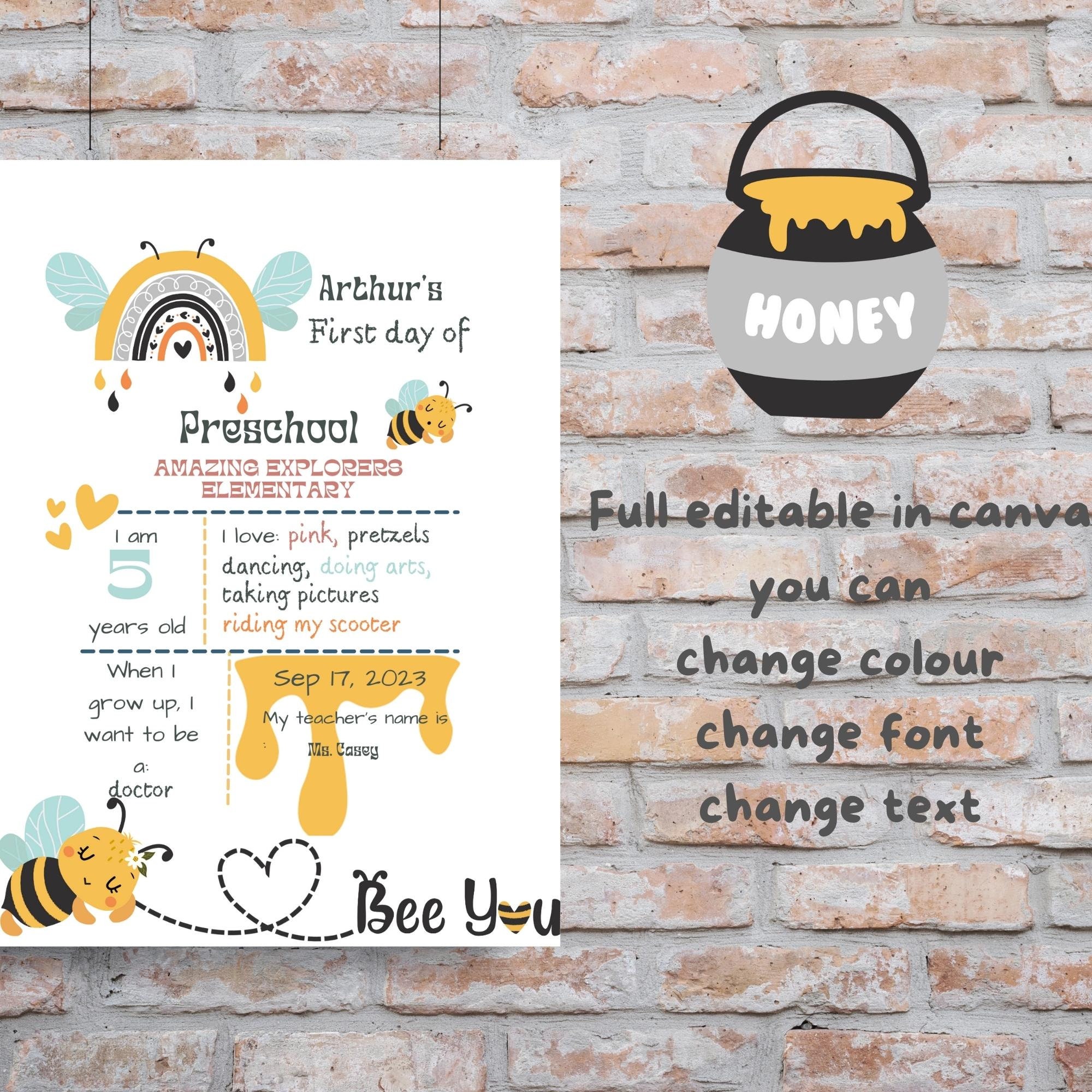 Bee Themed First Day of School Sign, Printable Back to School Sign ...