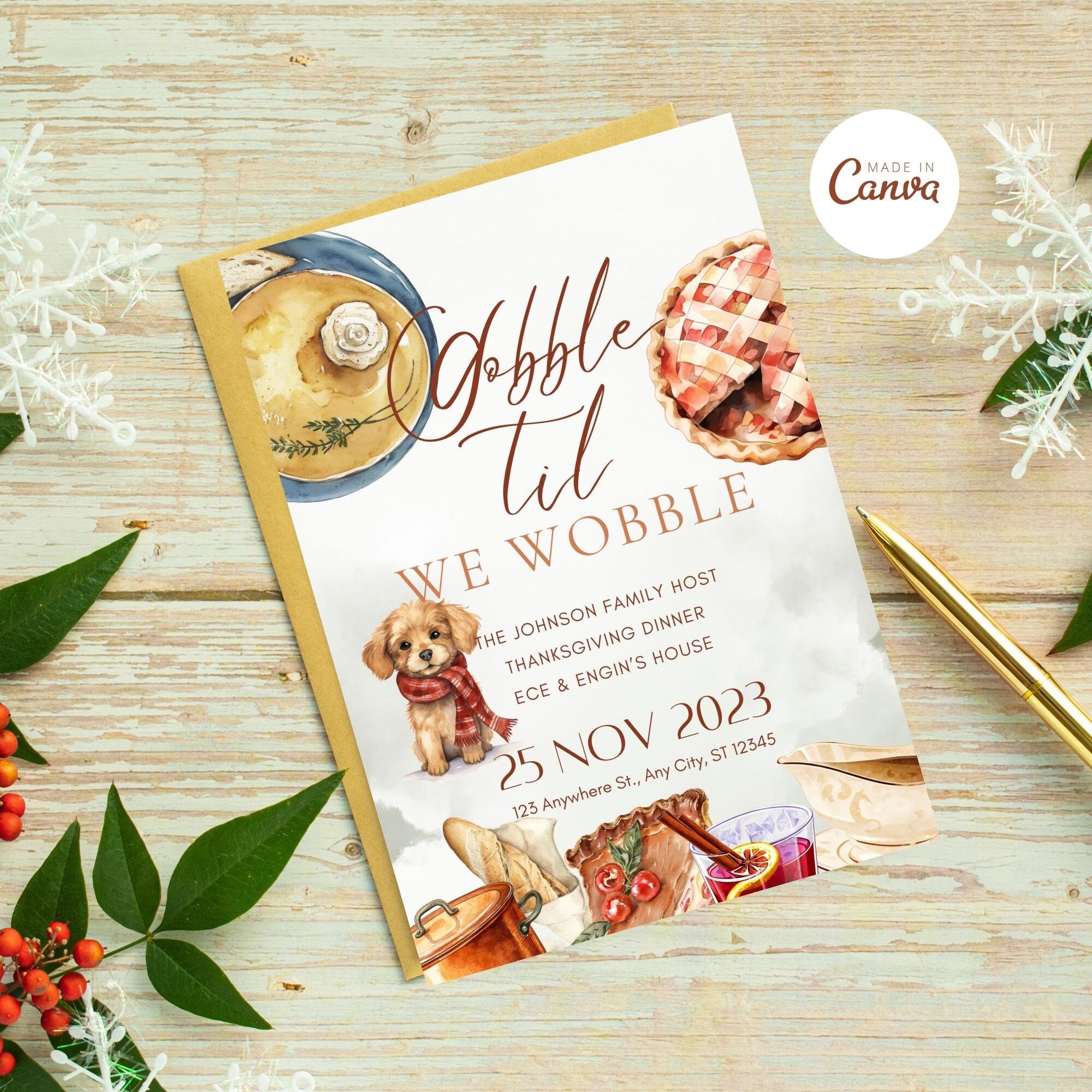 EDITABLE Gobble Til We Wobble Thanksgiving Party Invitation ...