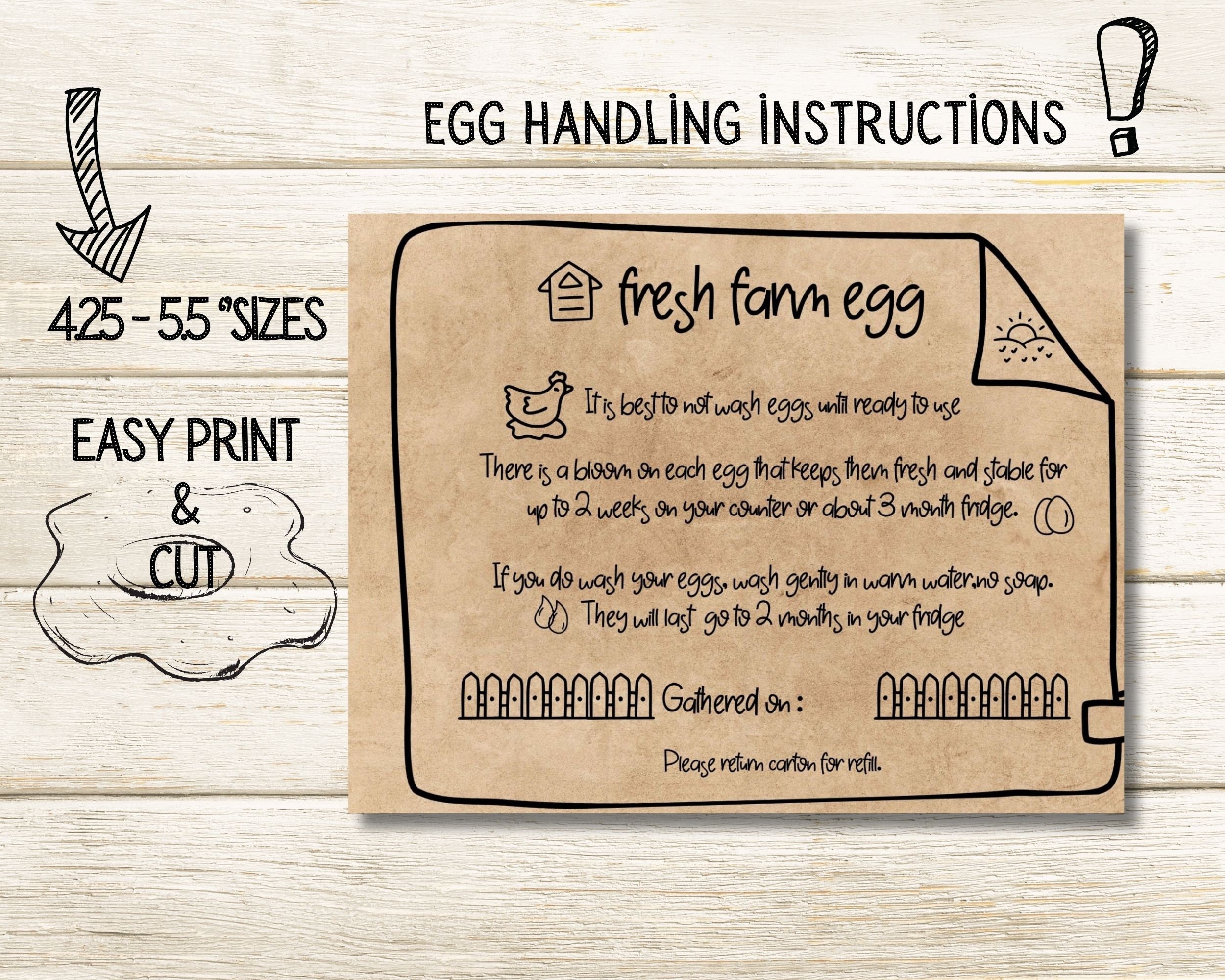 Editable EGG HANDLING Instruction Fresh Egg Care Label, Egg Carton ...