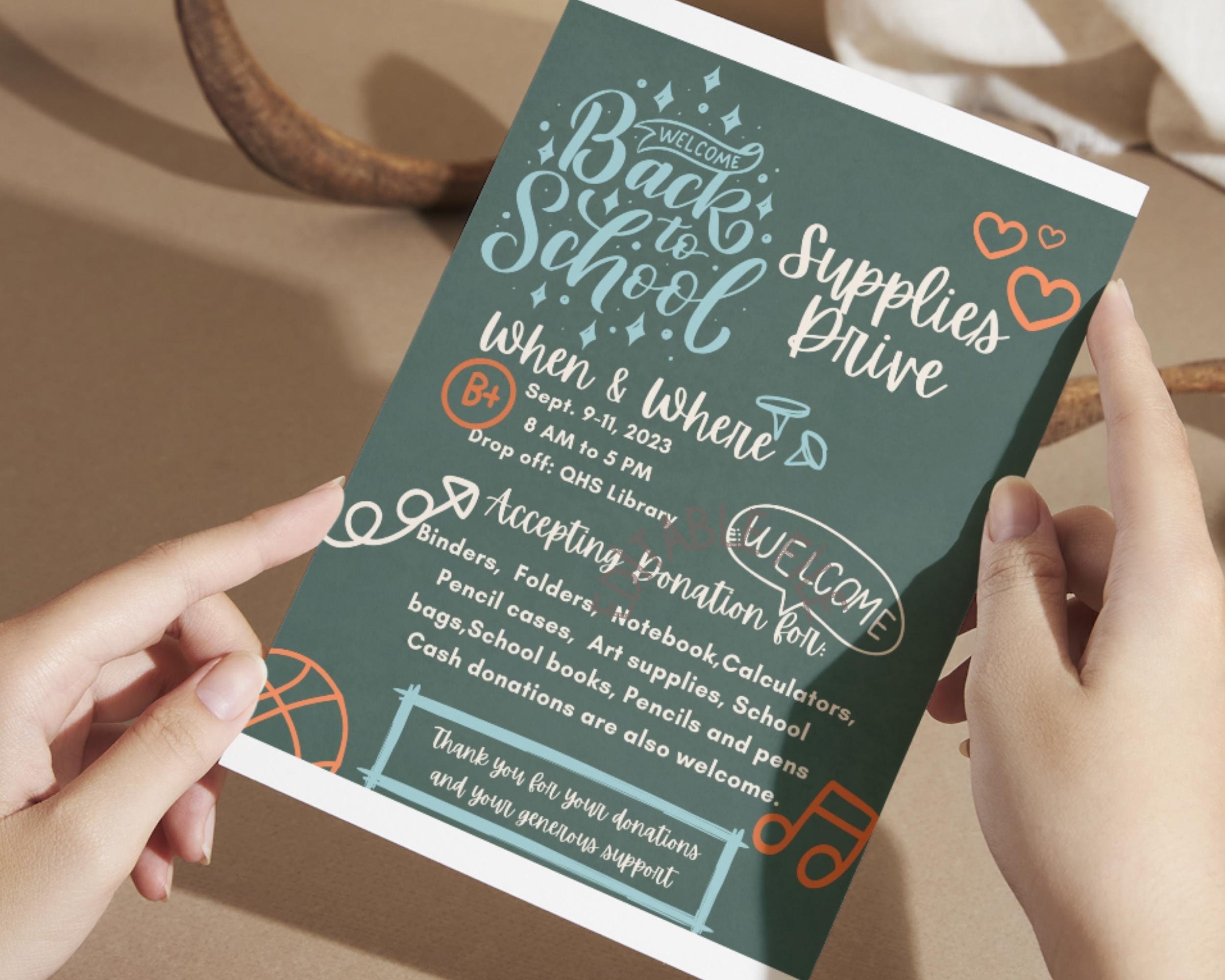 EDITABLE Blackboard Back to School Supply Drive, Back to School Supply ...