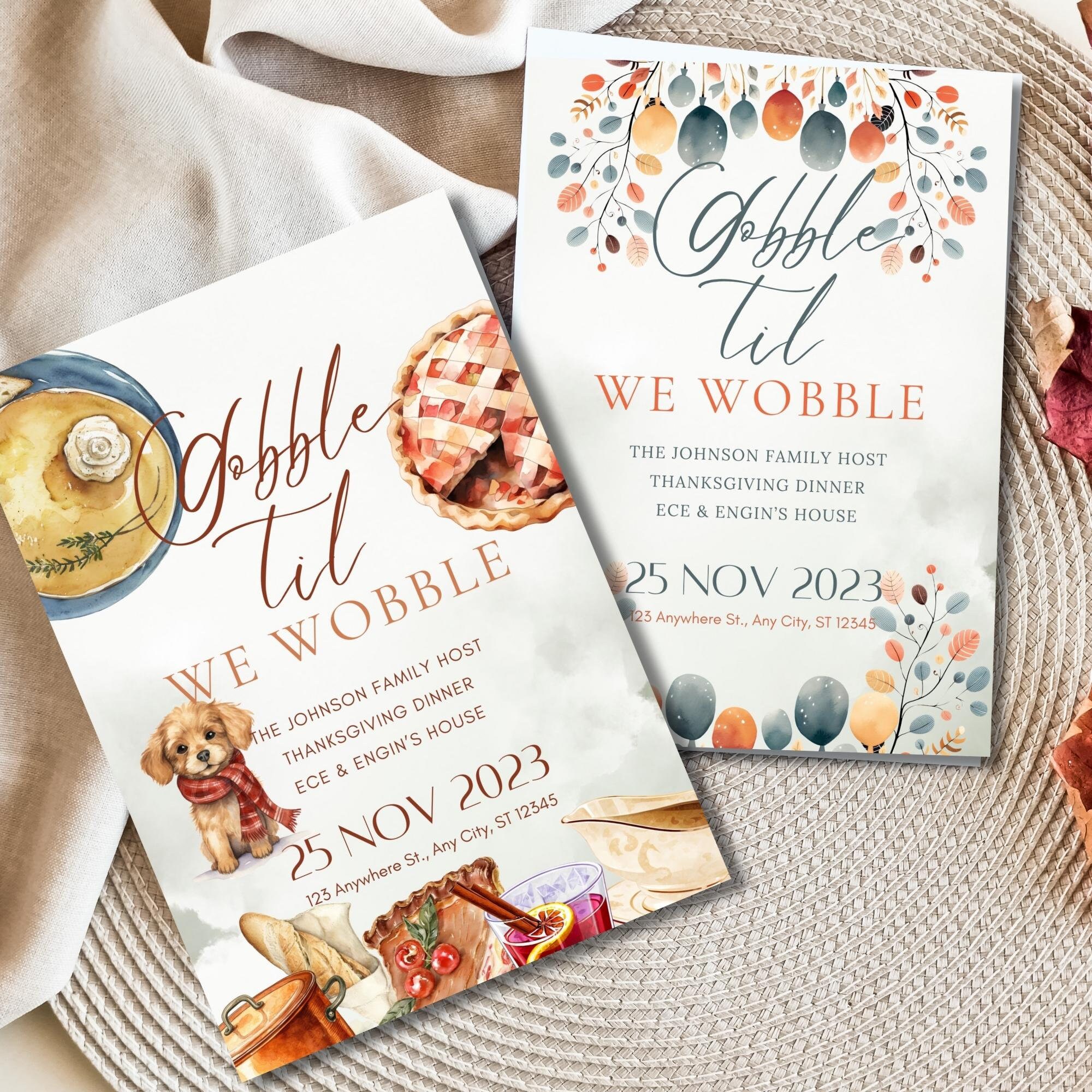 EDITABLE Gobble Til We Wobble Thanksgiving Party Invitation ...