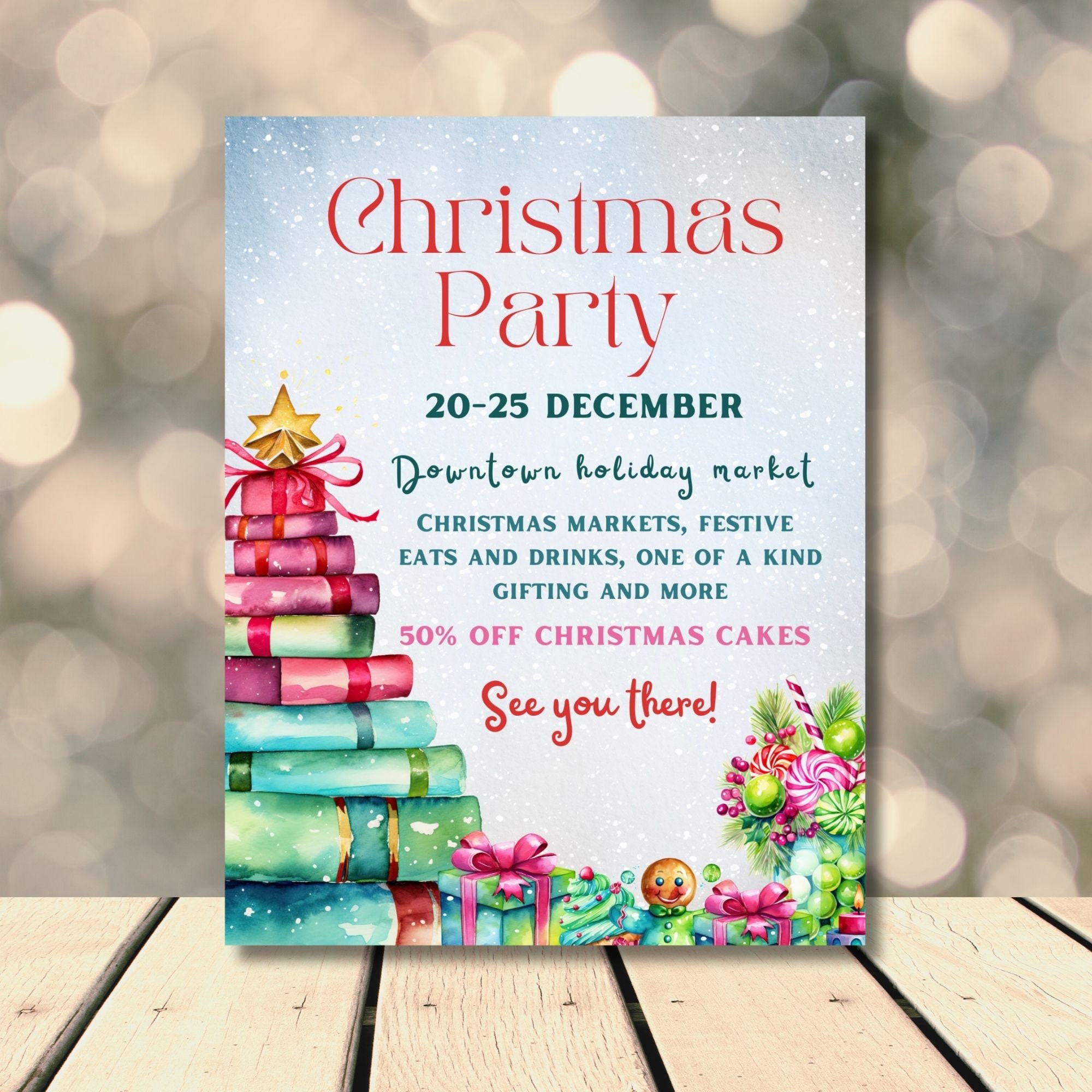 EDITABLE Christmas Book Tree Market Flyer Holiday Market Flyer Holiday ...