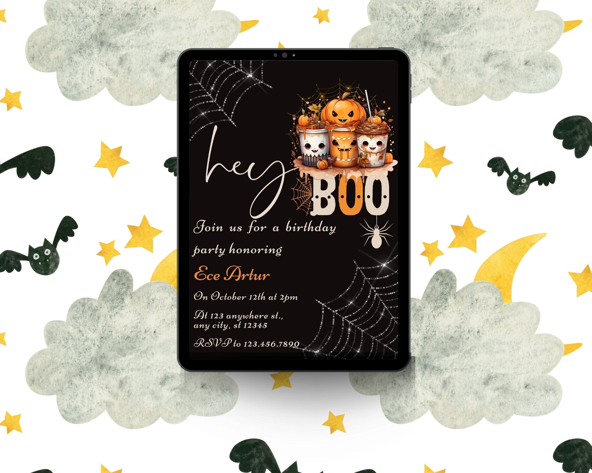 Editable Hey Boo Birthday Invitation Canva Hey Boo Ghost - Etsy