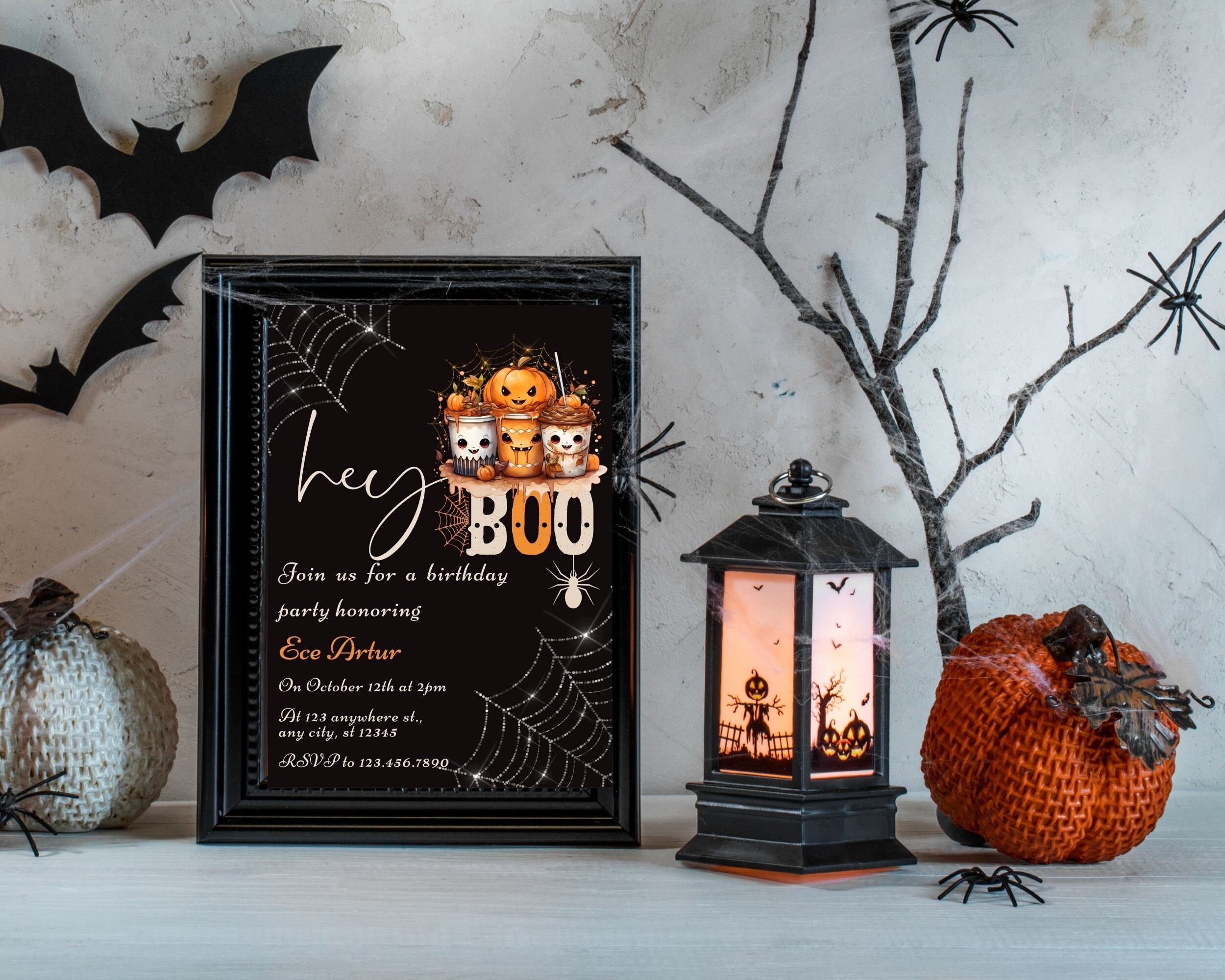 Editable Hey Boo Birthday Invitation Canva, Hey Boo Ghost Halloween ...