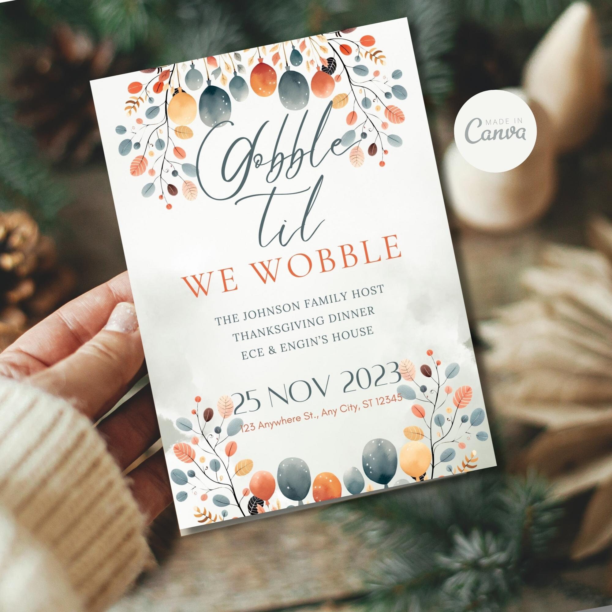 EDITABLE Gobble Til We Wobble Thanksgiving Party Invitation ...