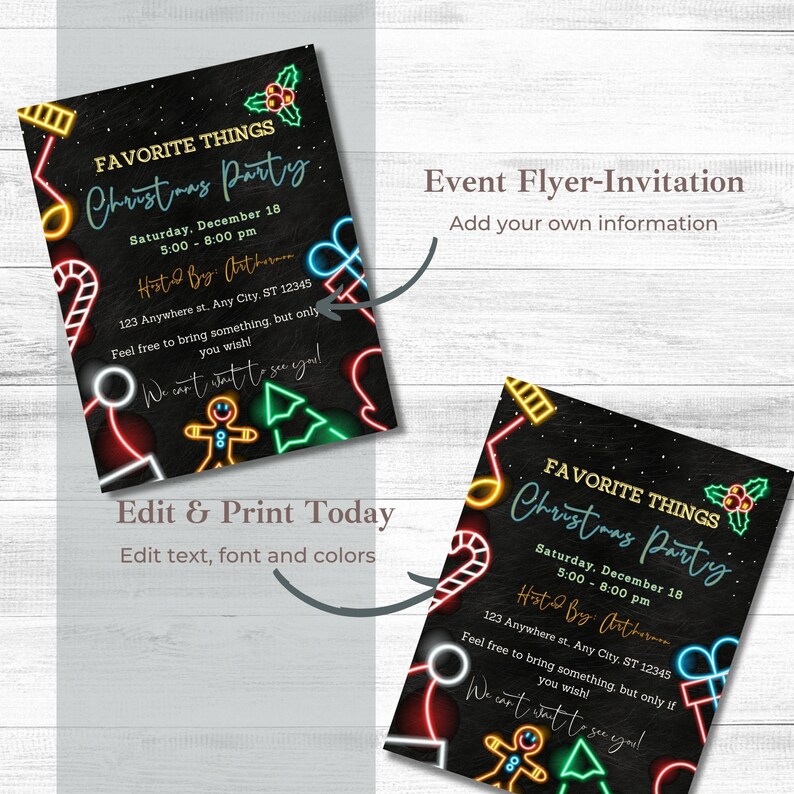 Editable Favorite Things Christmas Party Invitation Template,christmas ...