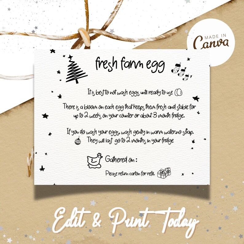 Editable EGG HANDLING Instruction Fresh Egg Care Label, Egg Carton ...