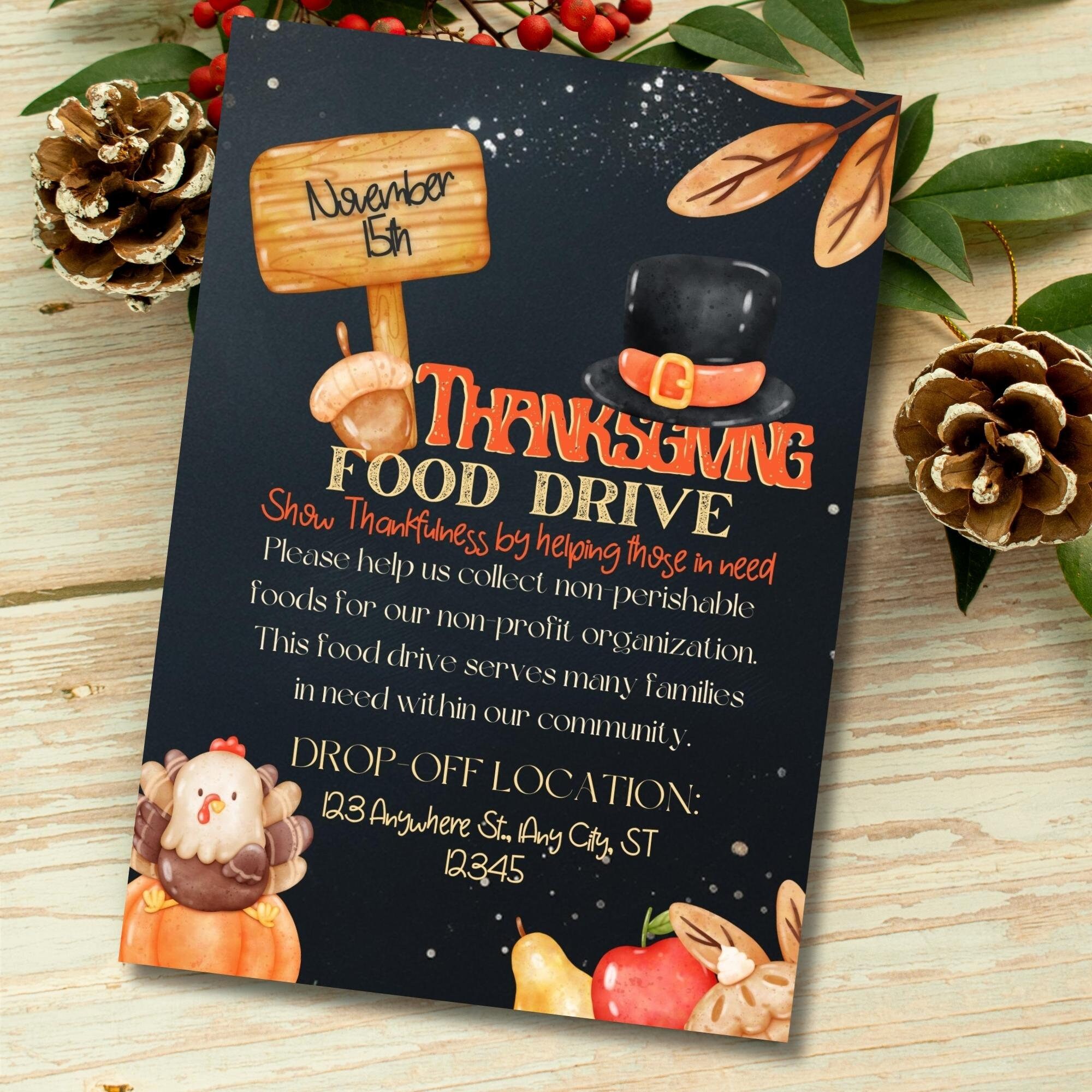 EDITABLE Thanksgiving Food Drive Flyer, Food Drive Flyer, Community ...