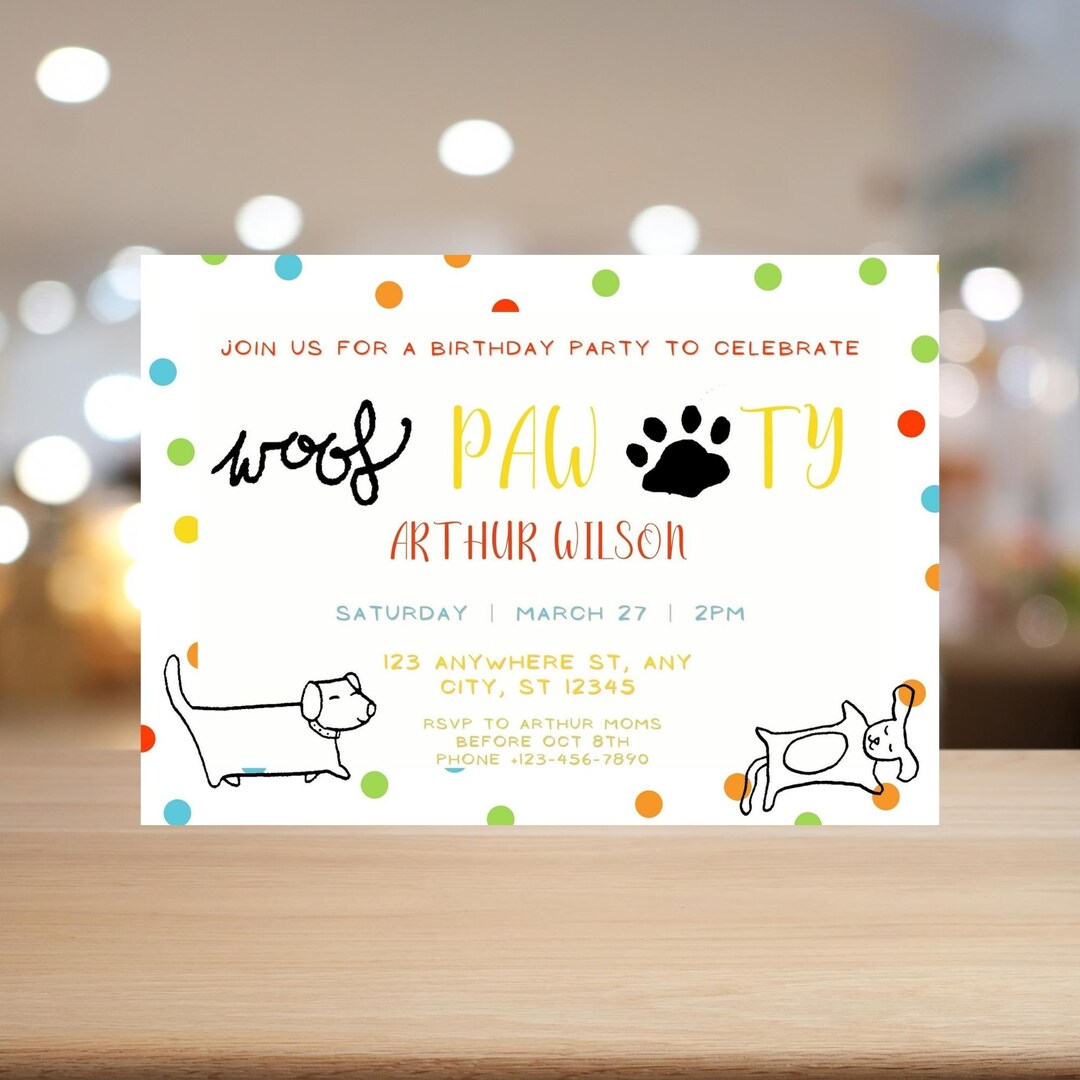 Dog Birthday Party Invitation, Puppy Pawty Invitation,dogs Theme ...