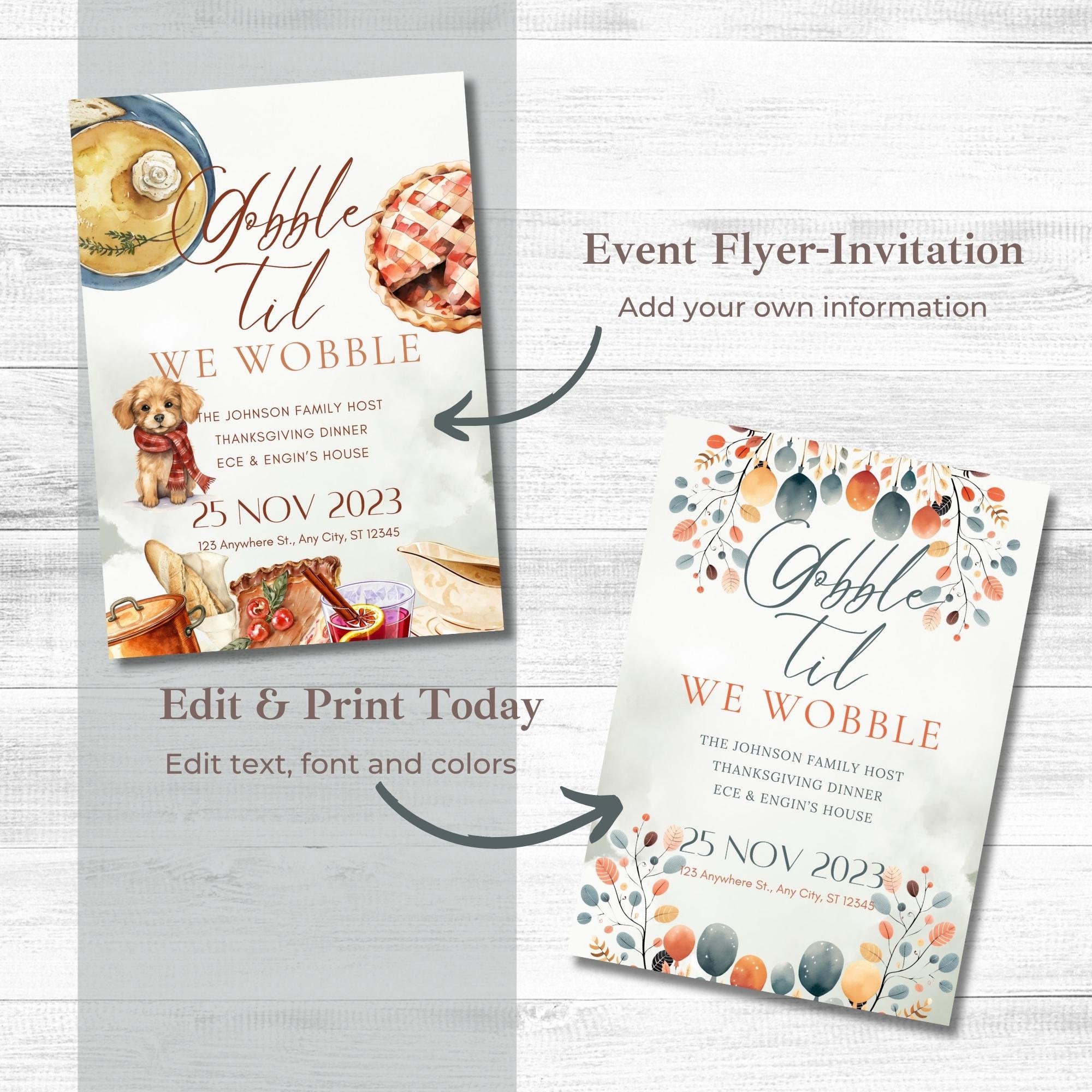 EDITABLE Gobble Til We Wobble Thanksgiving Party Invitation ...