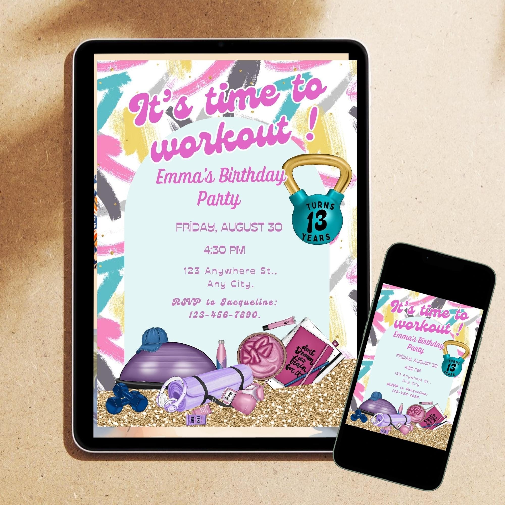 Editable Workout Birthday Invitation Card, Birthday Card for Gym Lover ...