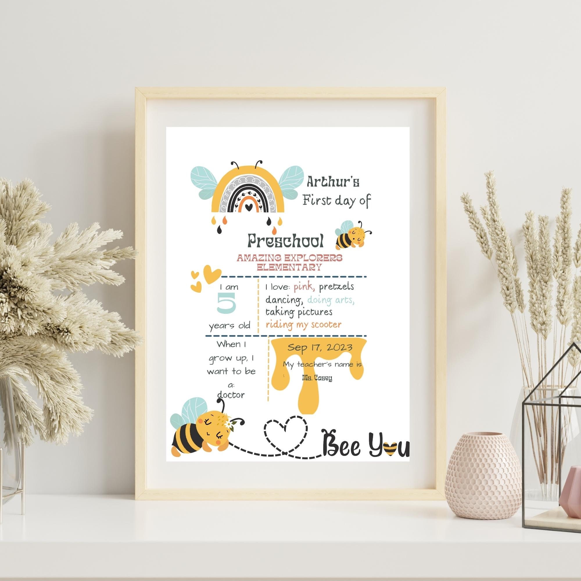 Bee Themed First Day of School Sign, Printable Back to School Sign ...