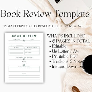 Book Review Template, Simple Book Review Printable, A4 A5 Letter Half ...