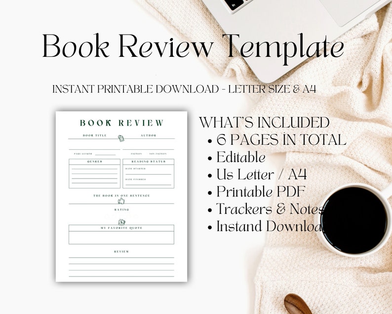 Book Review Template, Simple Book Review Printable, A4 A5 Letter Half ...
