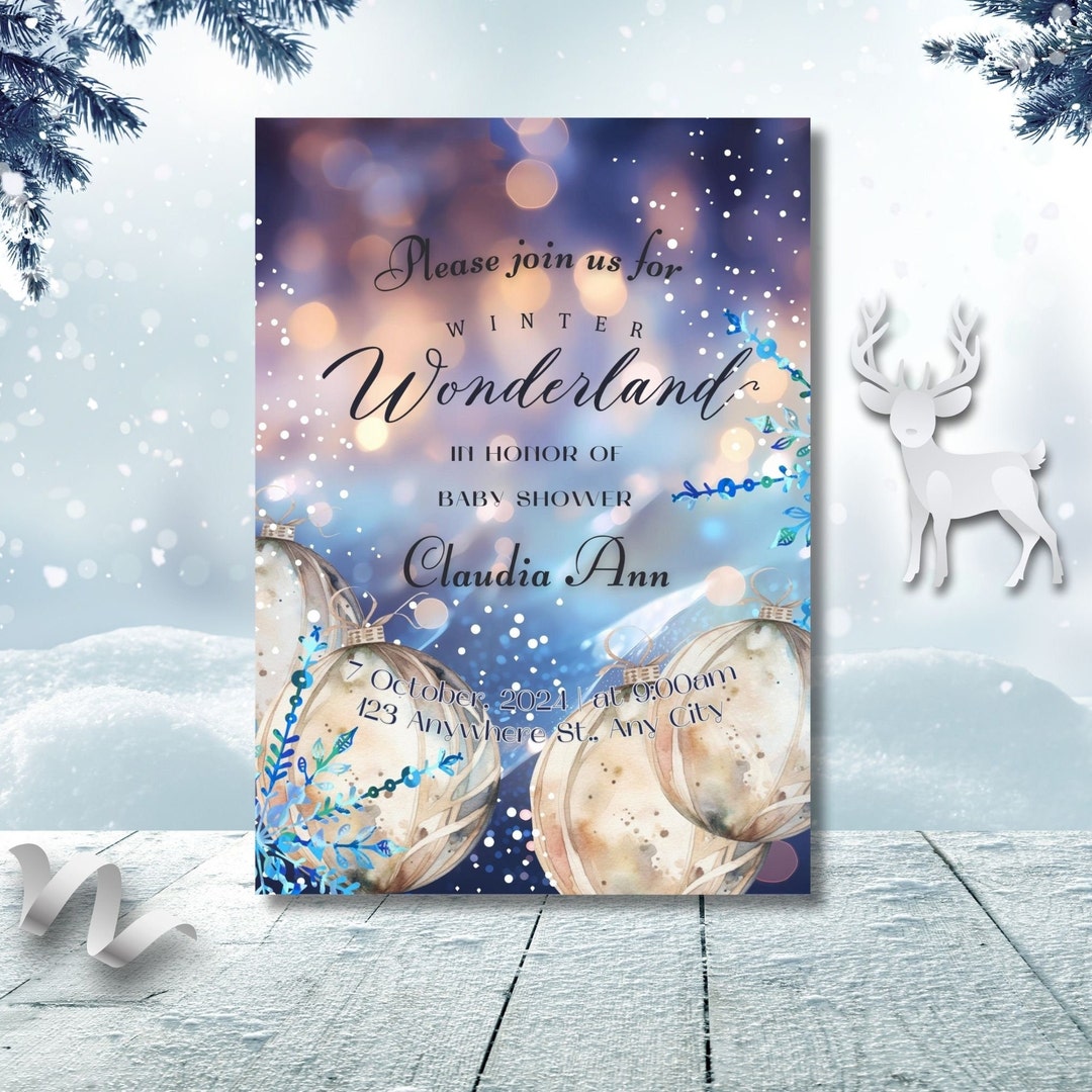 Editable Blue Winter Wonderland Birthday Invitation Winter Wonderland ...