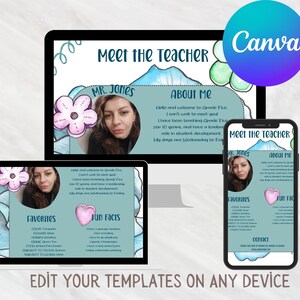 Colorful Meet the Teacher Editable Canva Template, Doodle Classroom ...