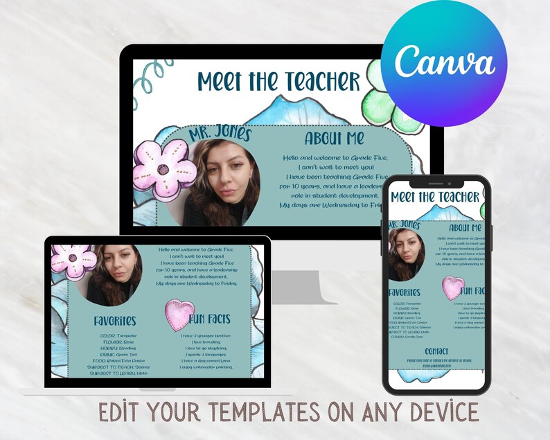 Colorful Meet the Teacher Editable Canva Template, Doodle Classroom ...