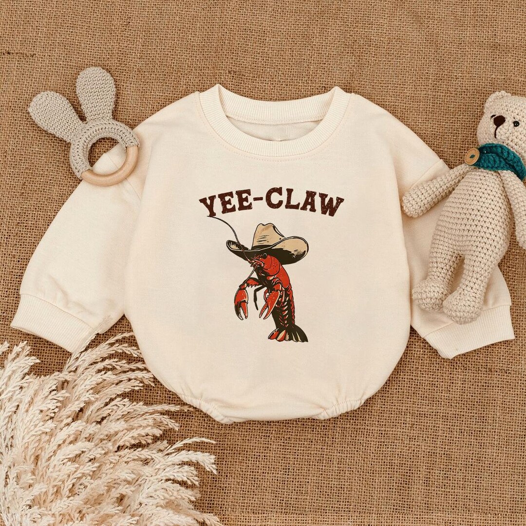 Cowboy Crawfish Rompe Sweater, Yee Claw Yee Haw Crab Romper, Sarcastic ...