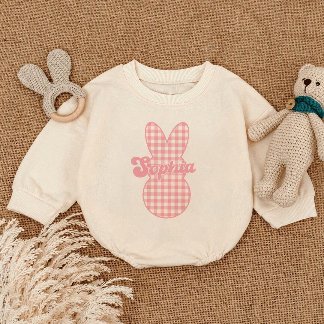 Personalized Girl Easter Bunny Romper Sweater, Custom Name Easter ...