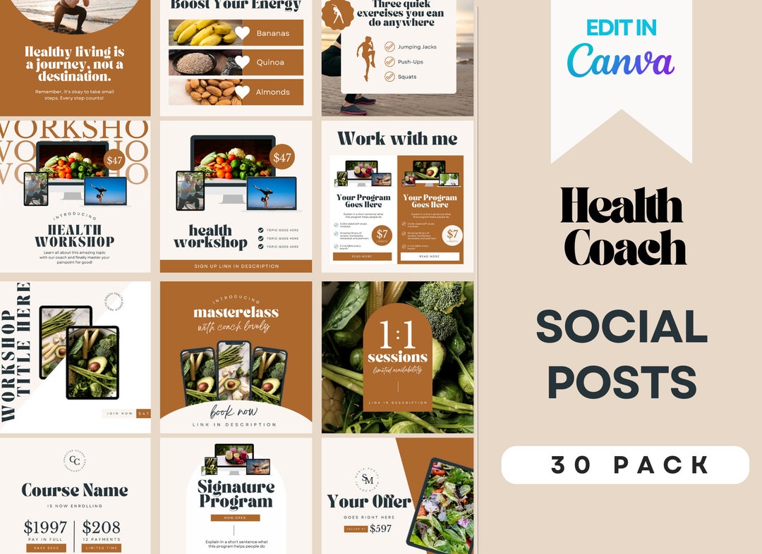 Canva Health Coach Templates Editable Health Coach Posts Social Media ...