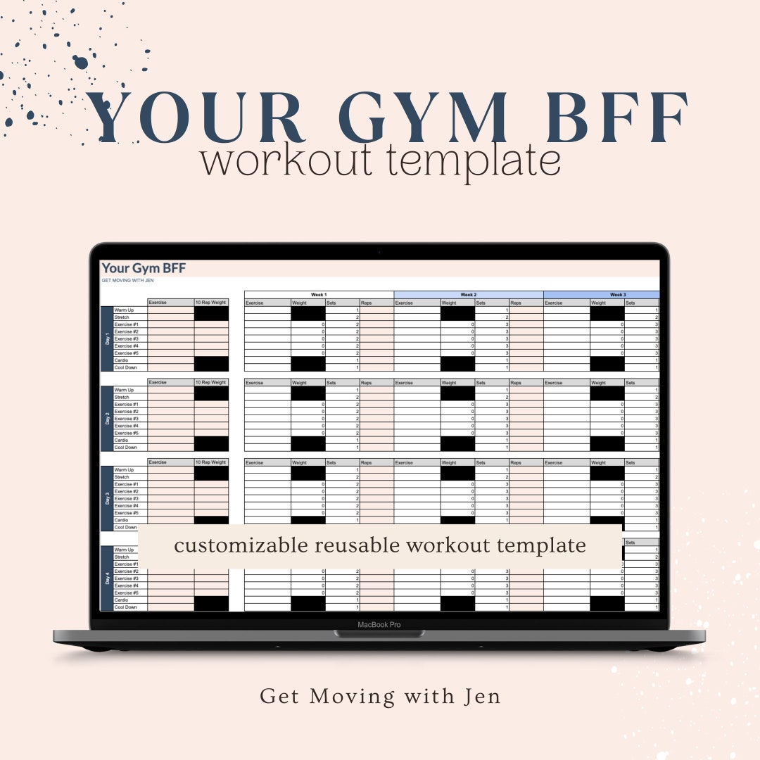 Workout Template and Planner | Google Sheets Workout Template | Digital ...
