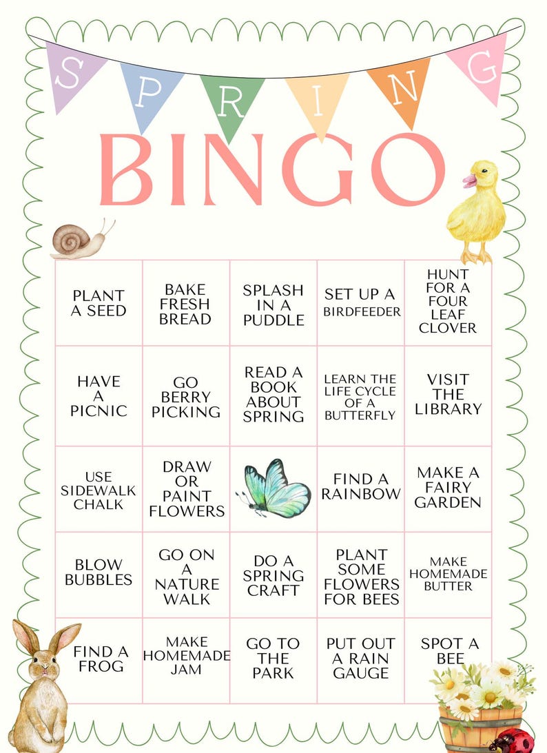 Bucket List Bingo for Kids- Springtime Edition - Etsy