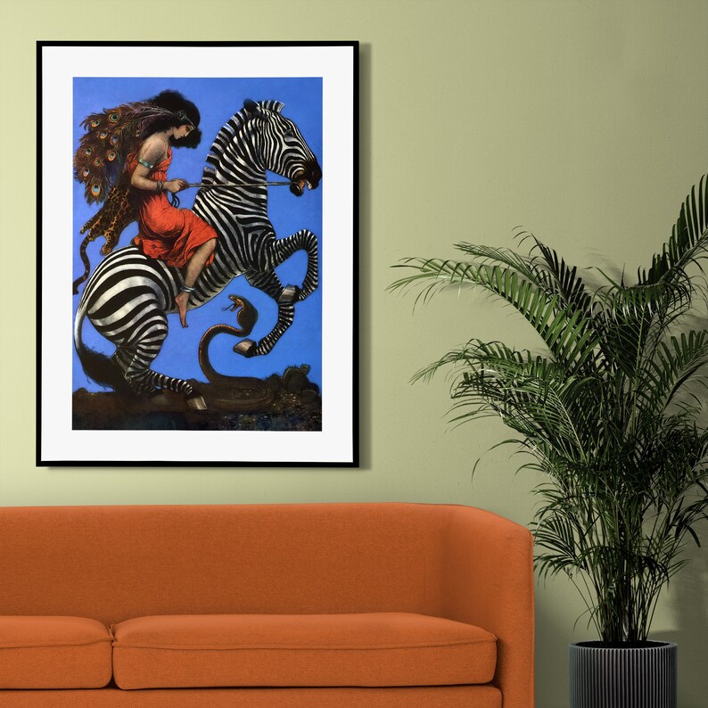Woman Riding Zebra Benda, Retro Wall Art, Vintage Wall Art, Poster ...