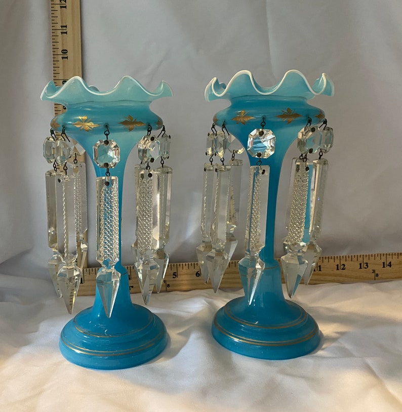 Hand Blown Victorian Opaline Glass Mantel Lustre Lusters With Prisms - Etsy