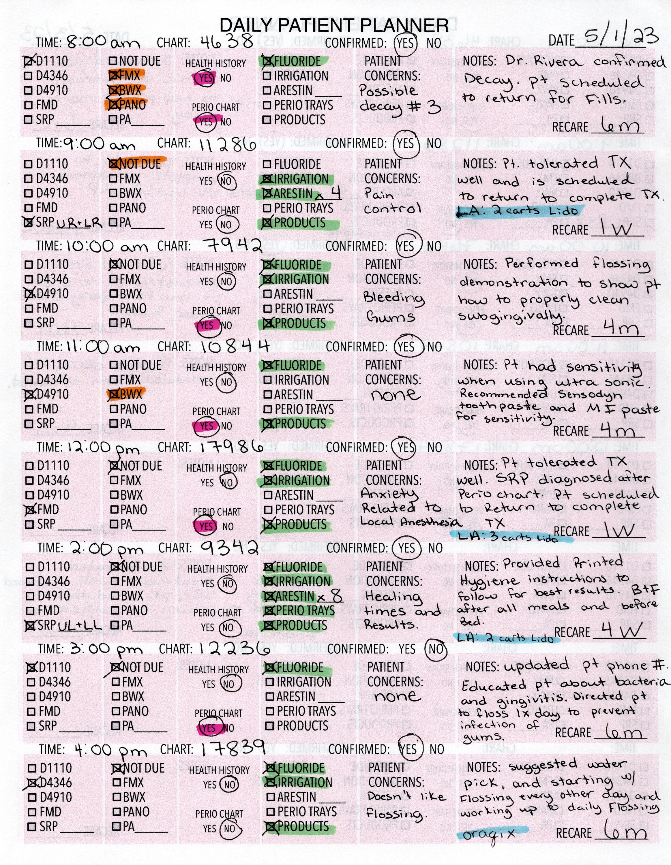 Printable Hygiene Patient Planner PDF (version 3 - Pink) - Etsy