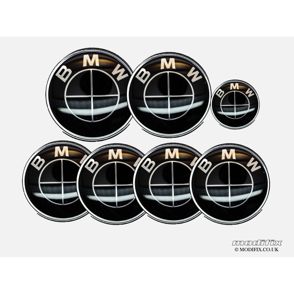 BMW FULL BLACK Emblem Badge 7pcs Set: Front Rear Centre Caps Decal ...