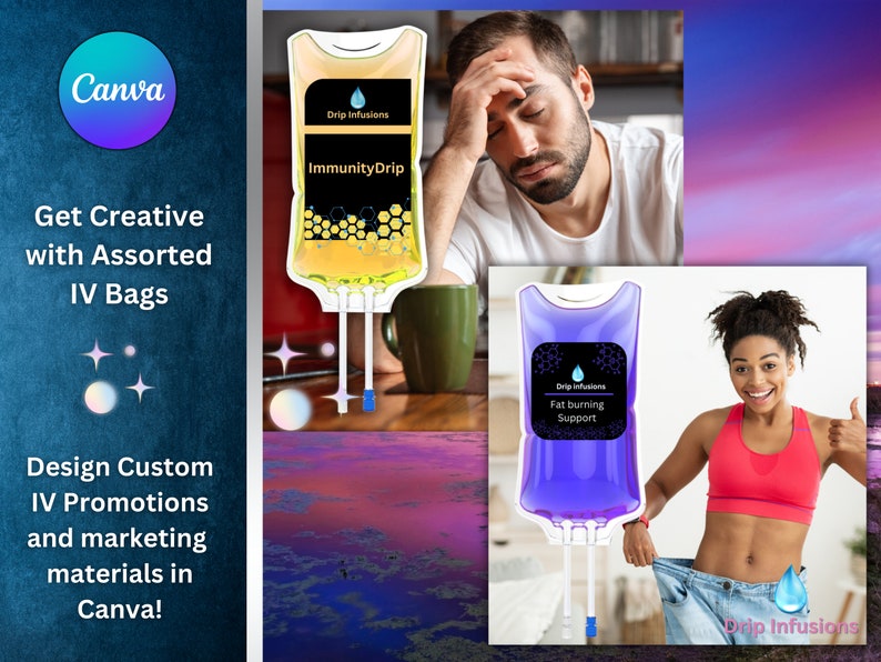 Sleek IV Drip Bag Designs Bundle - 70 Assorted Canva Hydration Bag ...