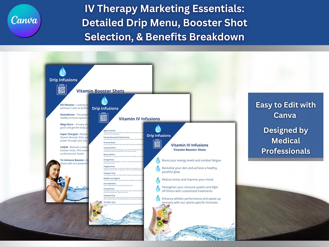IV Therapy Marketing Bundle - Customizable Canva Templates for IV Drip ...