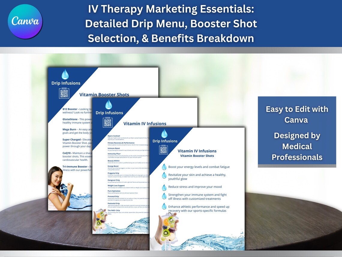 IV Therapy Marketing Bundle - Customizable Canva Templates for IV Drip ...
