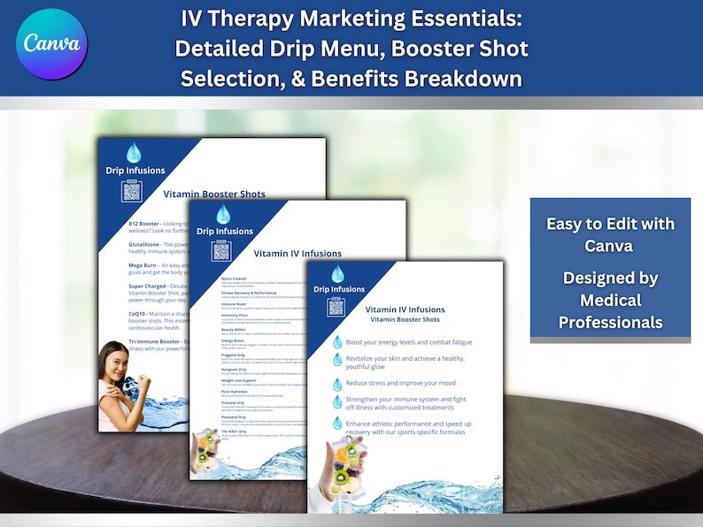 IV Therapy Marketing Bundle - Customizable Canva Templates for IV Drip ...