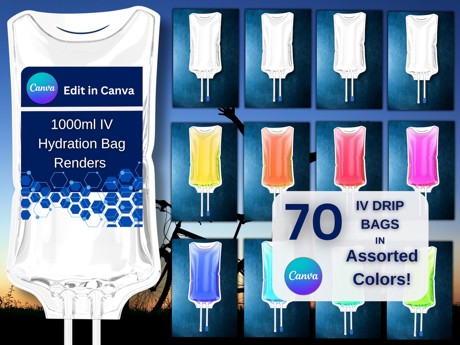 Sleek IV Drip Bag Designs Bundle - 70 Assorted Canva Hydration Bag ...