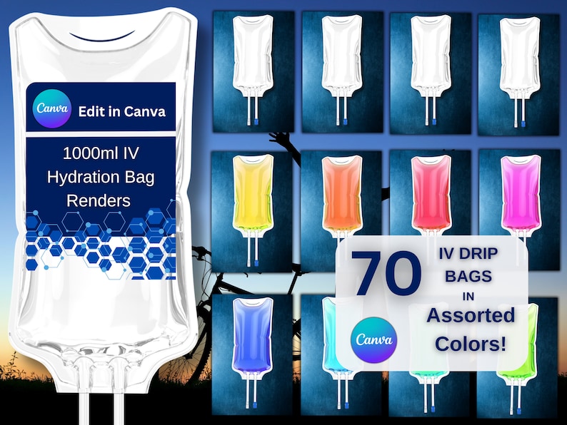 Sleek IV Drip Bag Designs Bundle - 70 Assorted Canva Hydration Bag ...