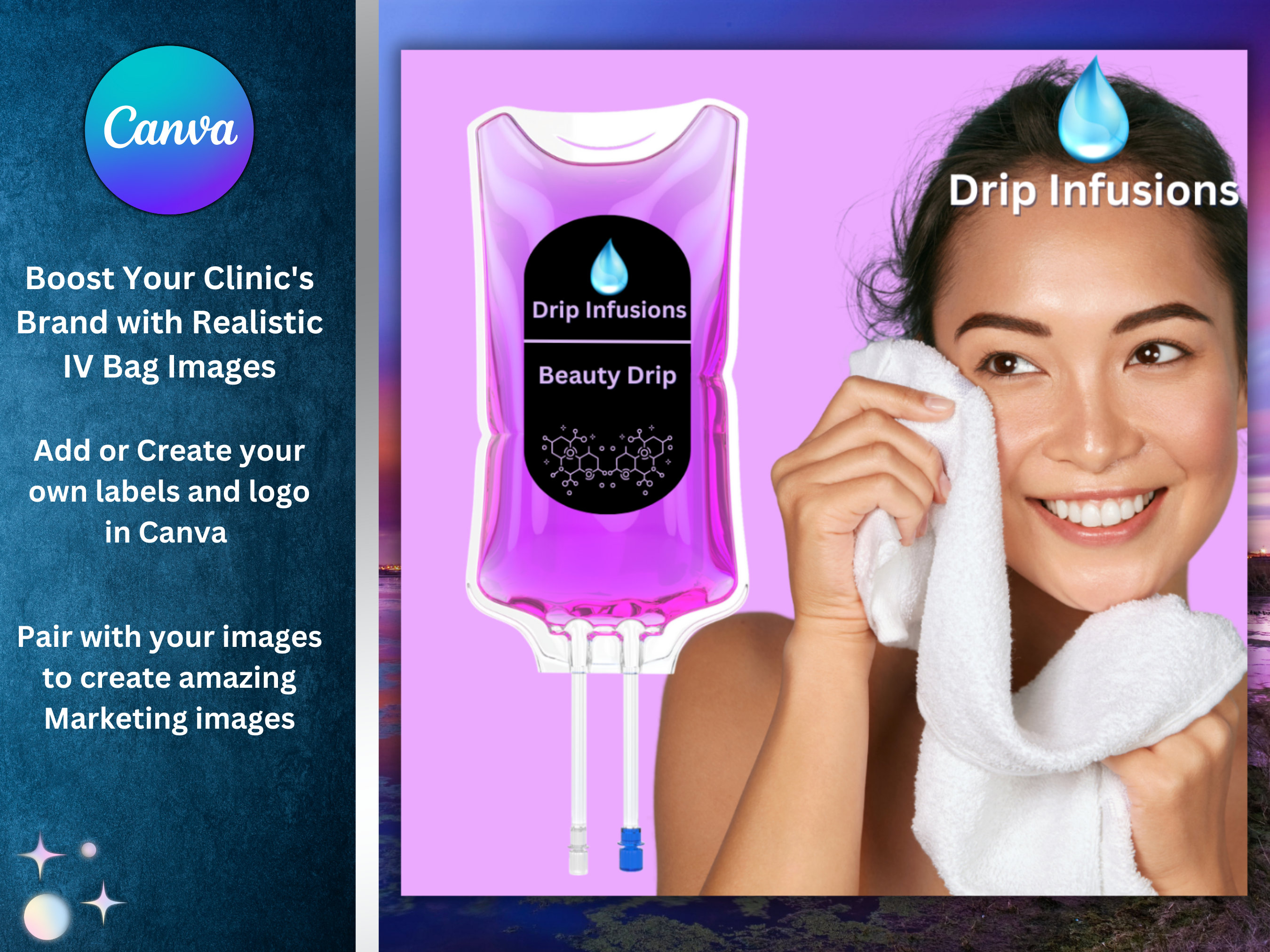 Sleek IV Drip Bag Designs Bundle - 70 Assorted Canva Hydration Bag ...