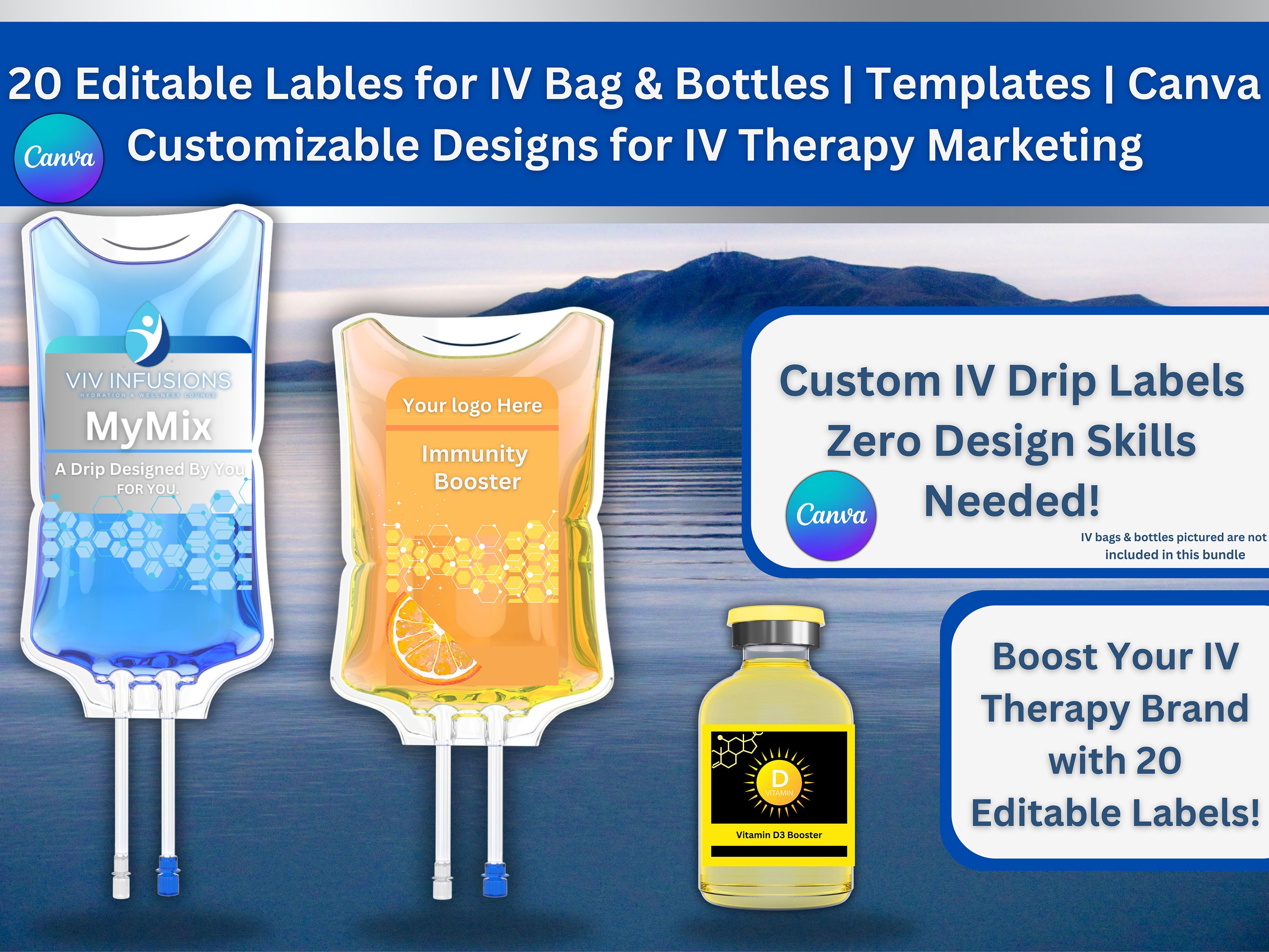 20 Editable IV Bag & Bottle LABEL Templates | Canva Customizable Label ...