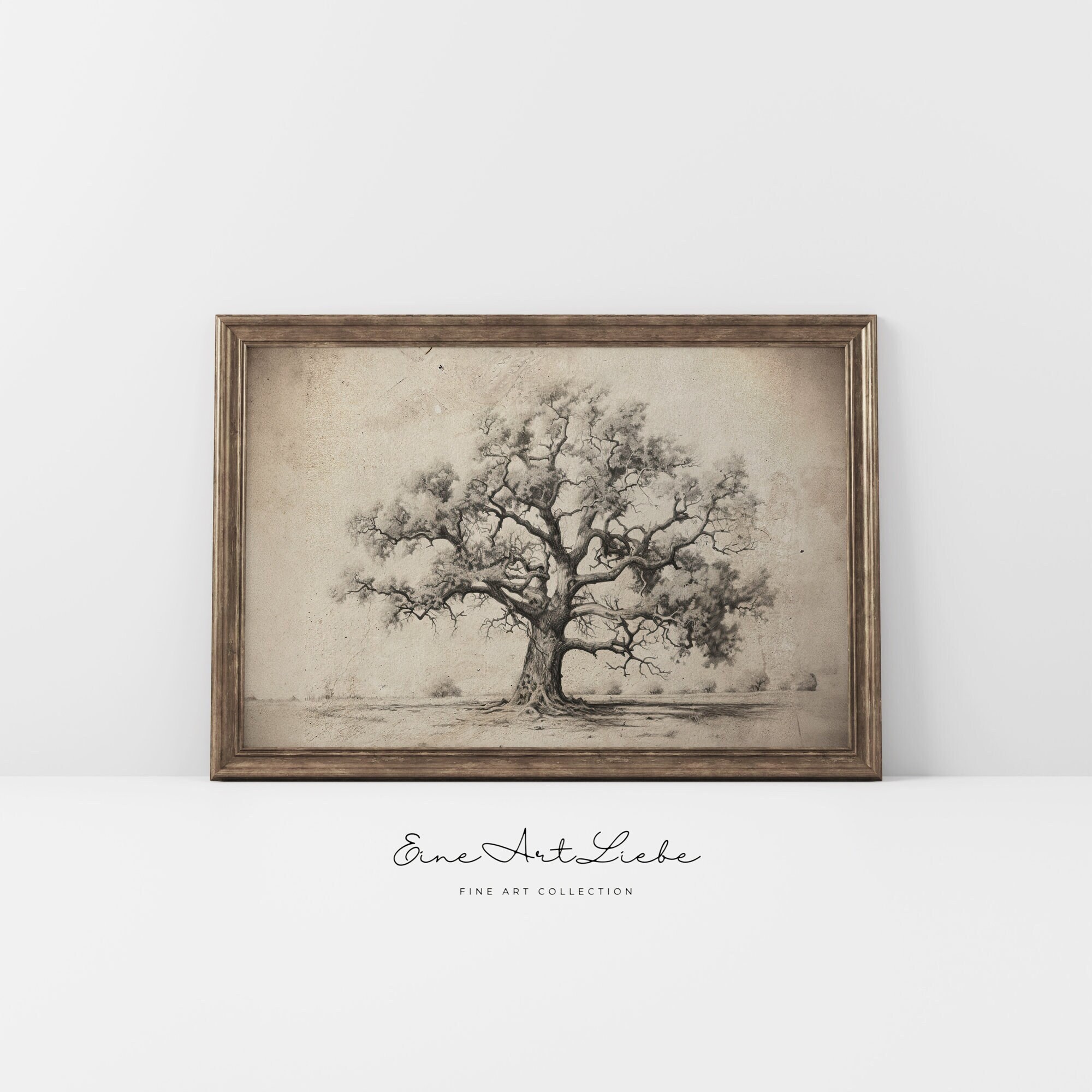 Old Oak Tree Print / Normandie / Printable Vintage Art / Tree Drawing ...