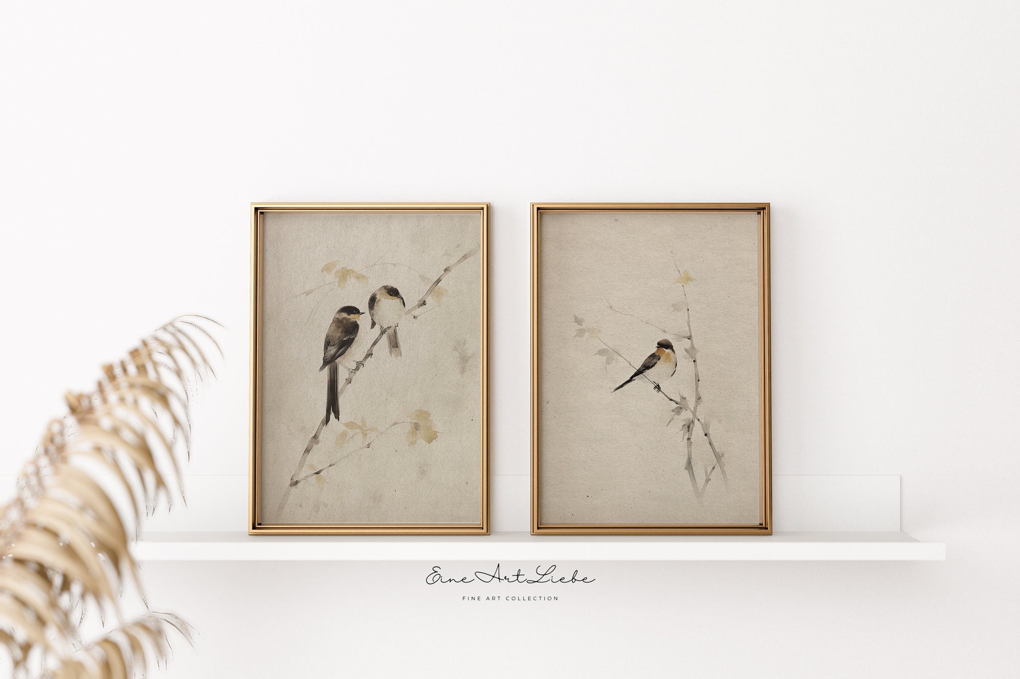 Printable Bird Watercolor Painting Gallery Set of 2 Beige Bird Painting ...