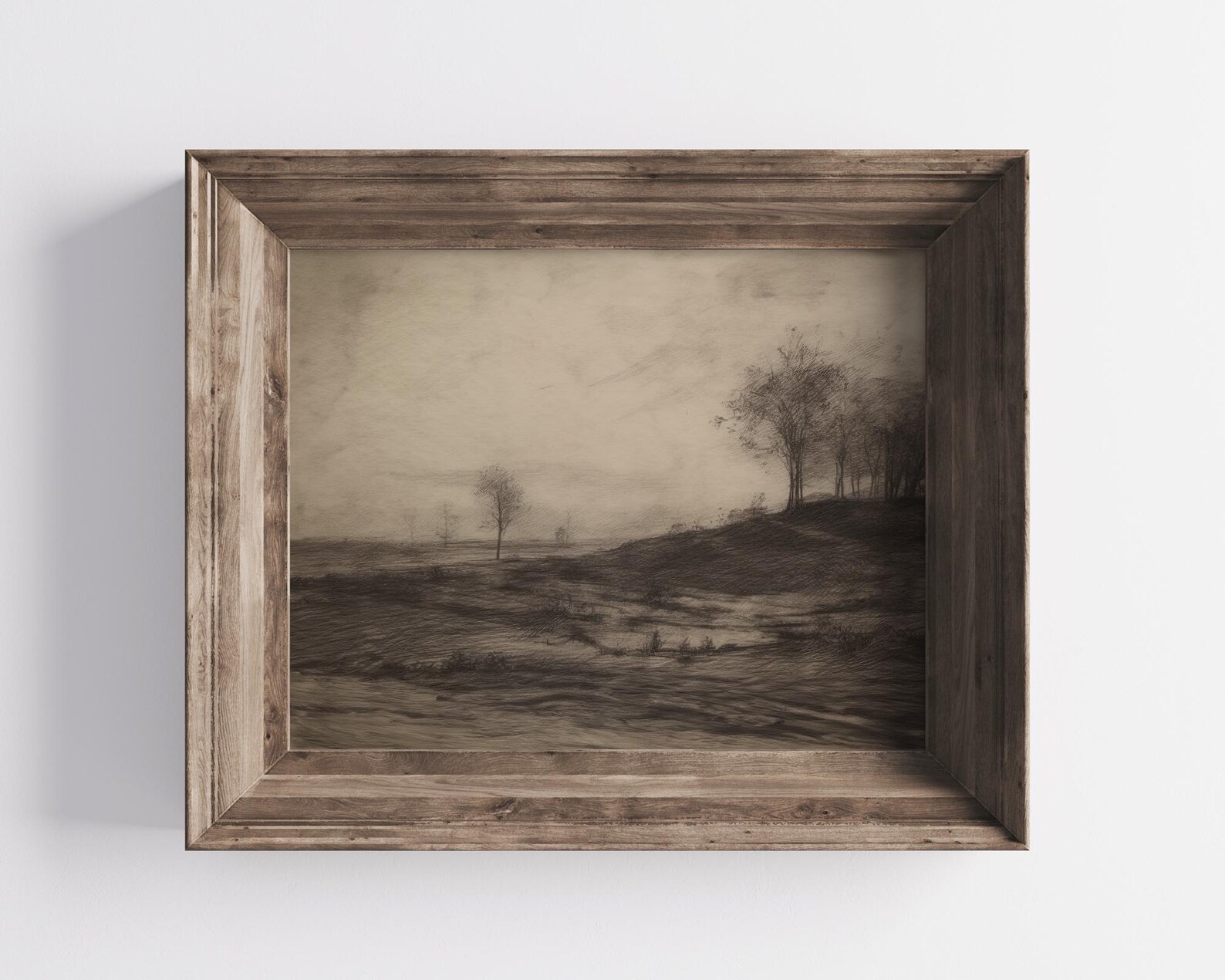Vintage Landscape Sketch Art Print Moody Rustic Pencil Drawing (digital ...