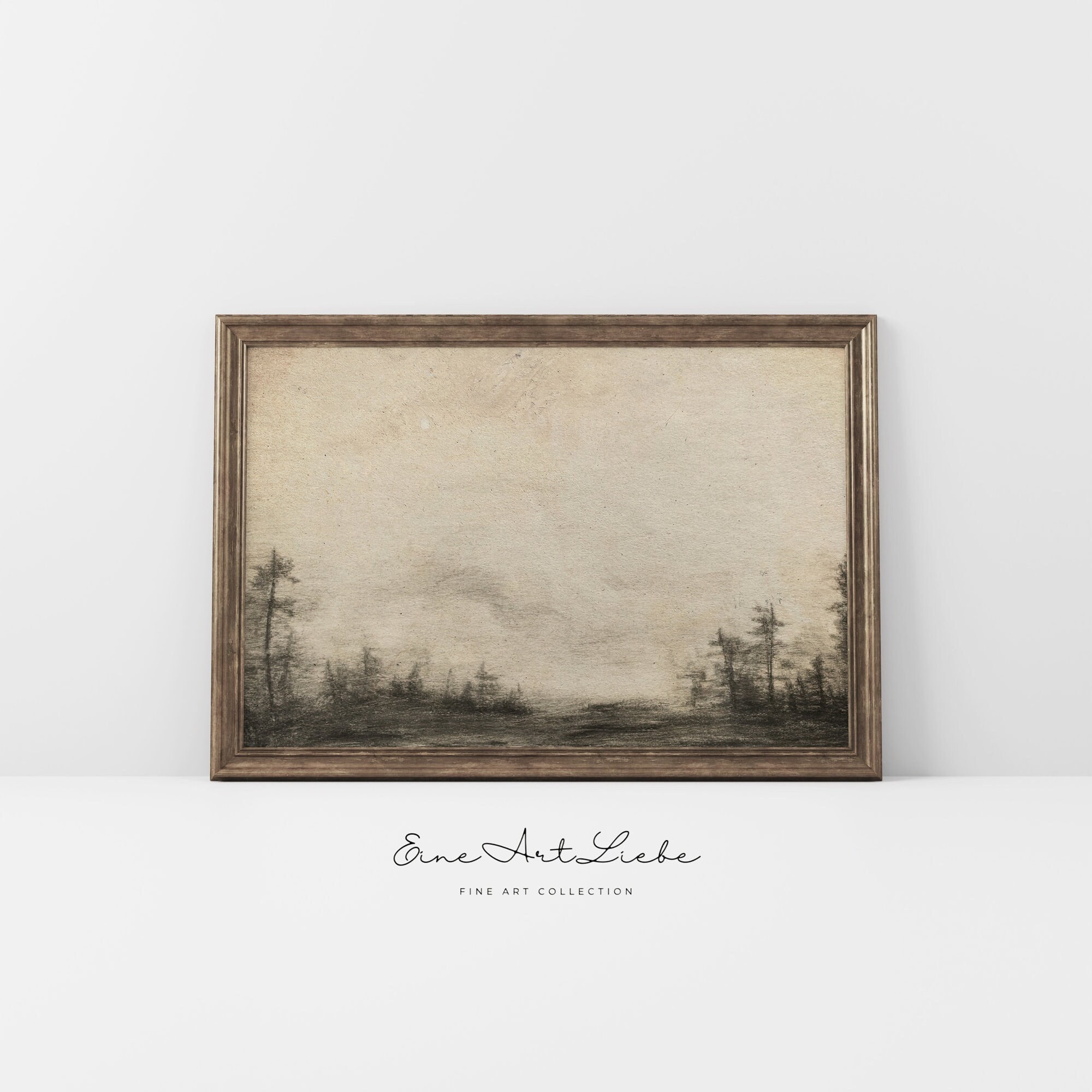 Printable Landscape Pencil Drawing / Vintage Art Print / Rustic ...