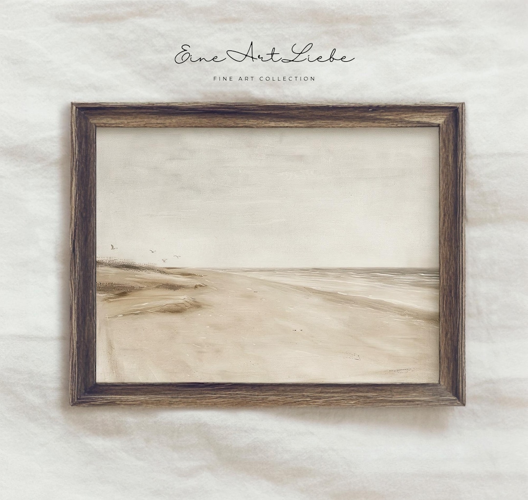 Printable Muted Sandy Beach Painting Vintage Coastal Print Summer Wall ...